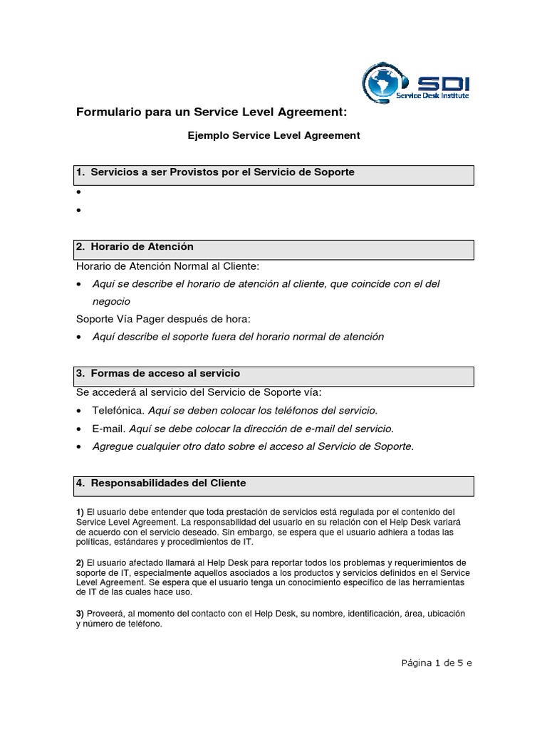 Modelo SLA | PDF | Acuerdo de nivel de servicio | Mesa de ayuda