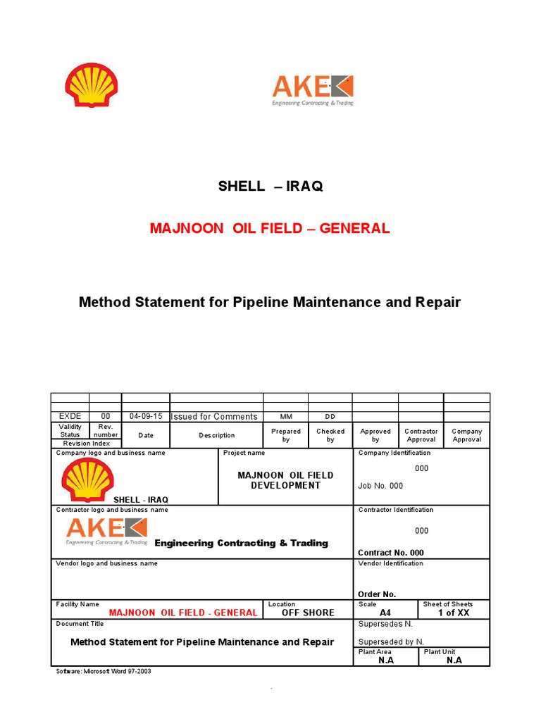 Method Statement for Pipeline Maintenance and Repair at the Majnoon Oil ...