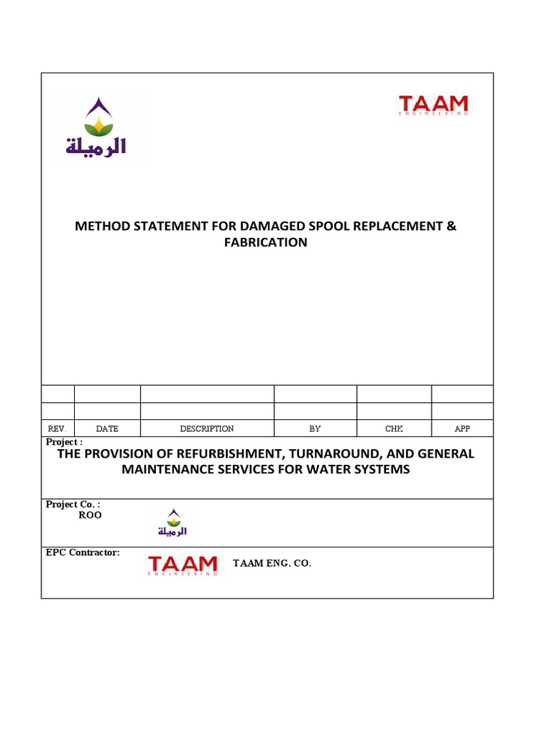 Replacing Damaged Piping: A Detailed Method Statement for Fabrication ...