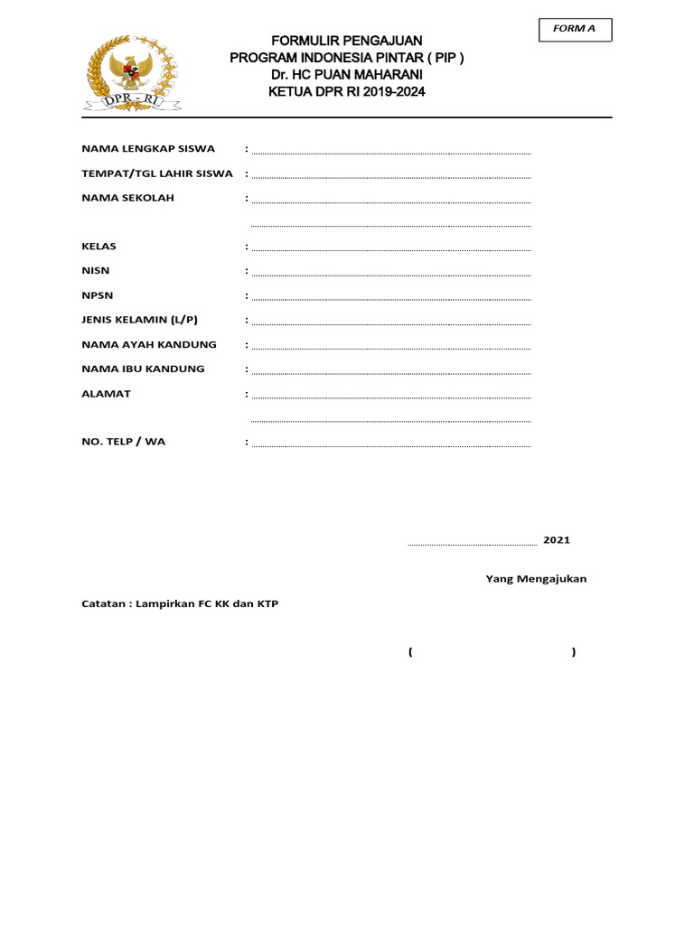 Formulir Pip DPR Ri | PDF