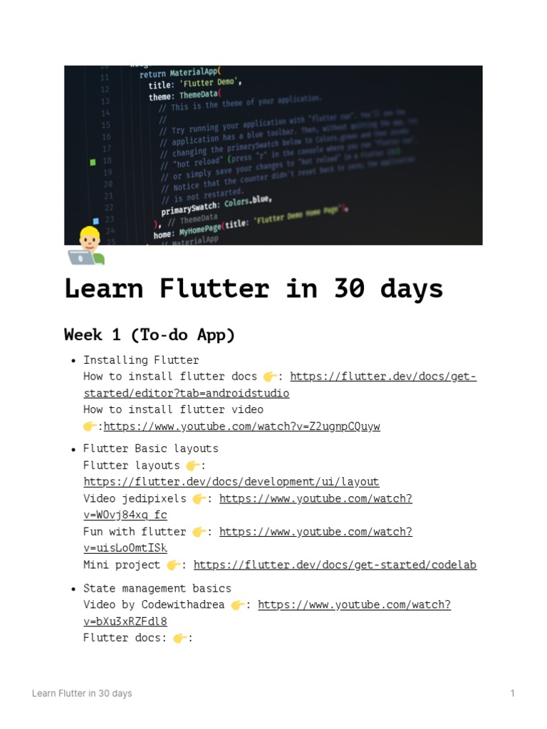 Learn Flutter in 30 Days: Week 1 (To-Do App) | PDF | Computing ...
