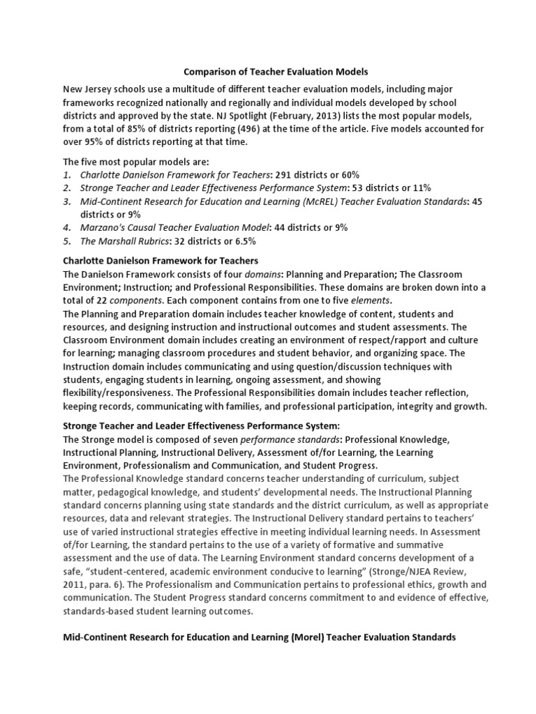 Comparison of Teacher Evaluation Models | PDF | Teachers | Educational ...