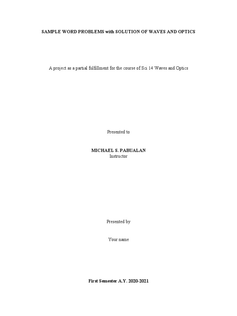 SAMPLE WORD PROBLEMS With SOLUTION OF WAVES AND OPTICS | PDF | Optics ...