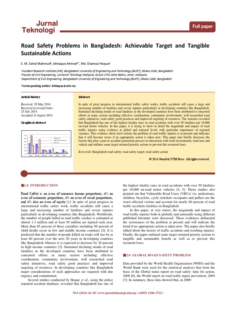 Road Safety Problems in Bangladesh Achievable Targ | PDF | Traffic ...