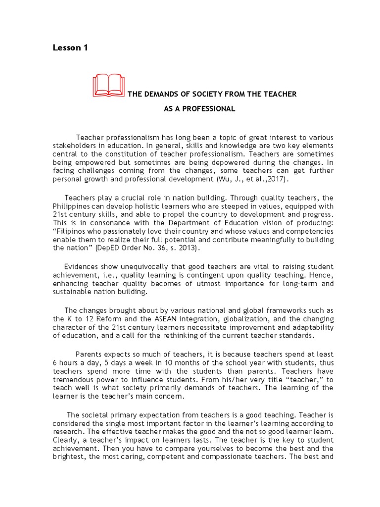 The Demands on Teachers as Professionals: An Analysis of Expectations ...