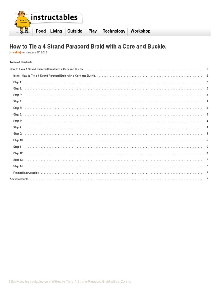 How To Tie A 4 Strand Paracord Braid With A Core and Buckle | PDF ...