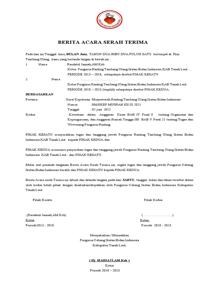 Berita Acara Serah Terima Musran Bati2 | PDF