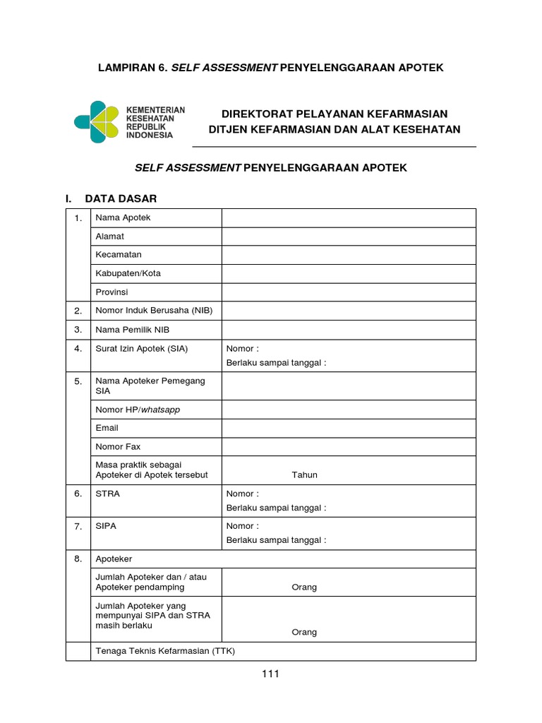 Form Self-Assessment Apotek | PDF