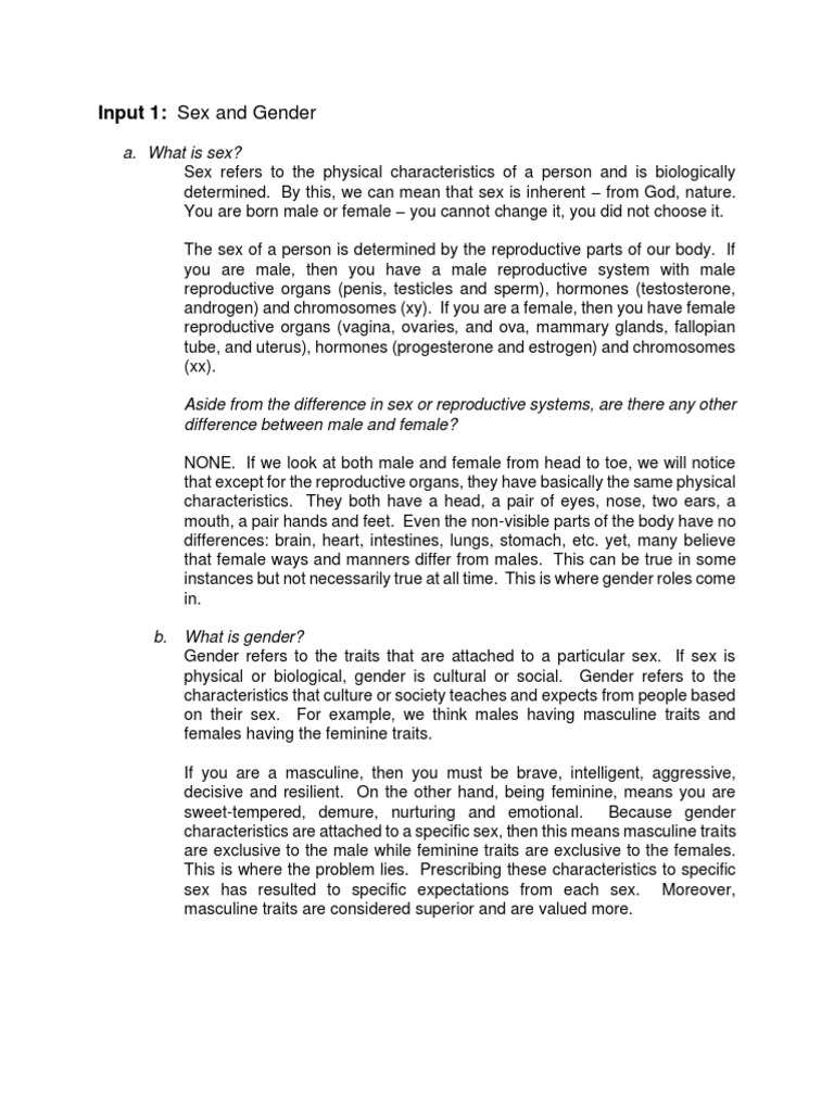 Input 1 Sex and Gender | PDF | Gender | Gender Studies