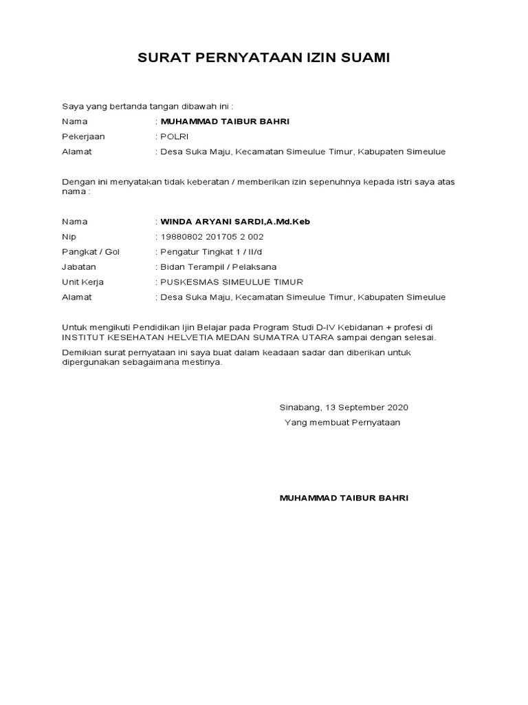 Surat Pernyataan Izin Suami | PDF