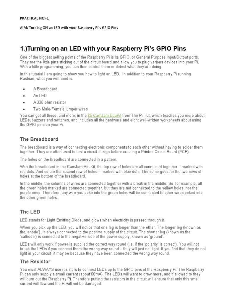 1.) Turning On An LED With Your Raspberry Pi's GPIO Pins: The ...