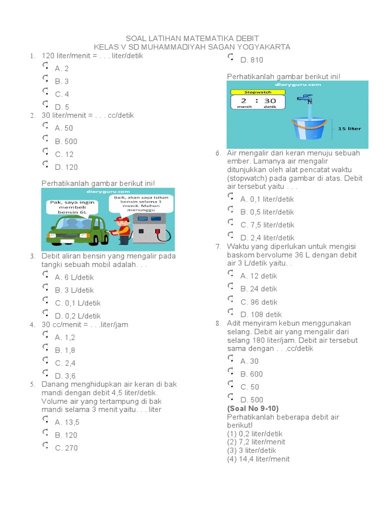 Soal Latihan Matematika Debit 4 November 2021 | PDF