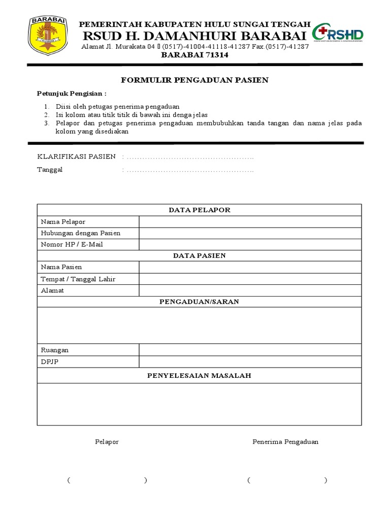 Formulir Pengaduan Pasien | PDF