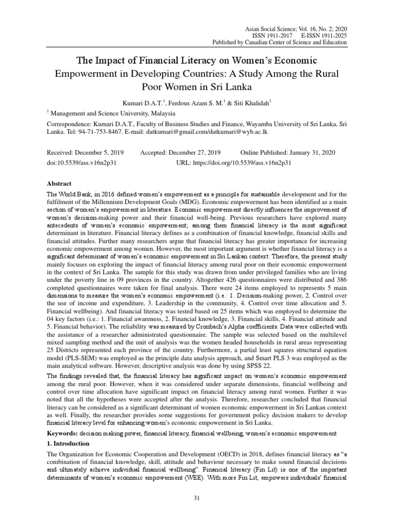 Financial Literacy On Women's Economic Empowerment | PDF | Empowerment ...