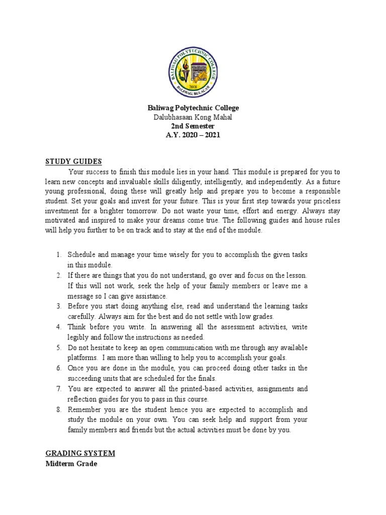 Baliwag Polytechnic College 2nd Semester A.Y. 2020 - 2021 | Download ...