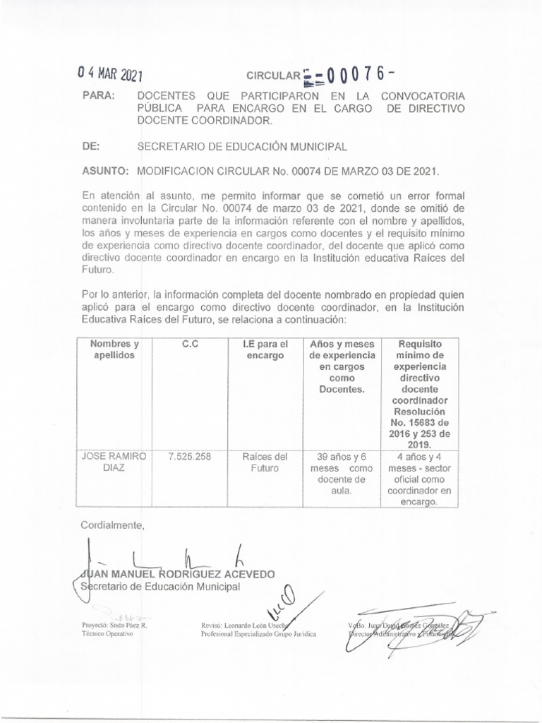 Circular 0076 Aclaración Circular 0074 | PDF