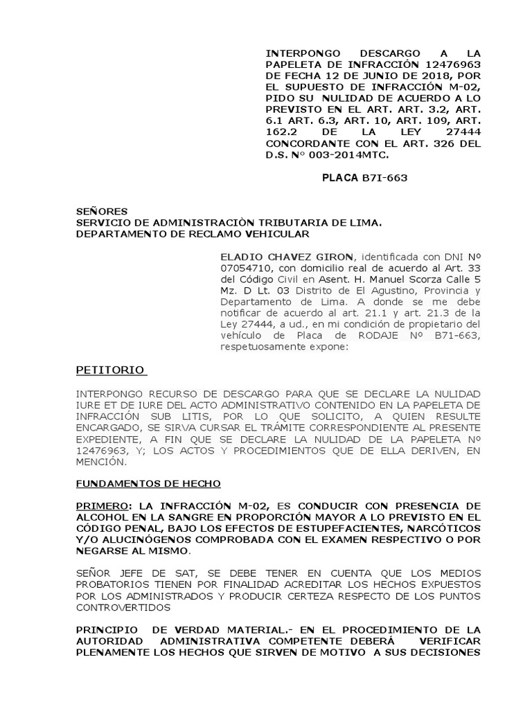 Descargo M-02 - Eladio Chavez Giron | PDF | Ley administrativa ...