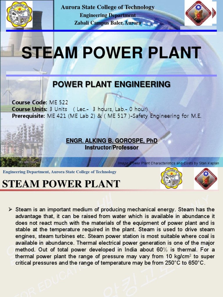 ME 522 - Power Plant Engineering - Steam Power Plant - Part 1 - Lecture ...