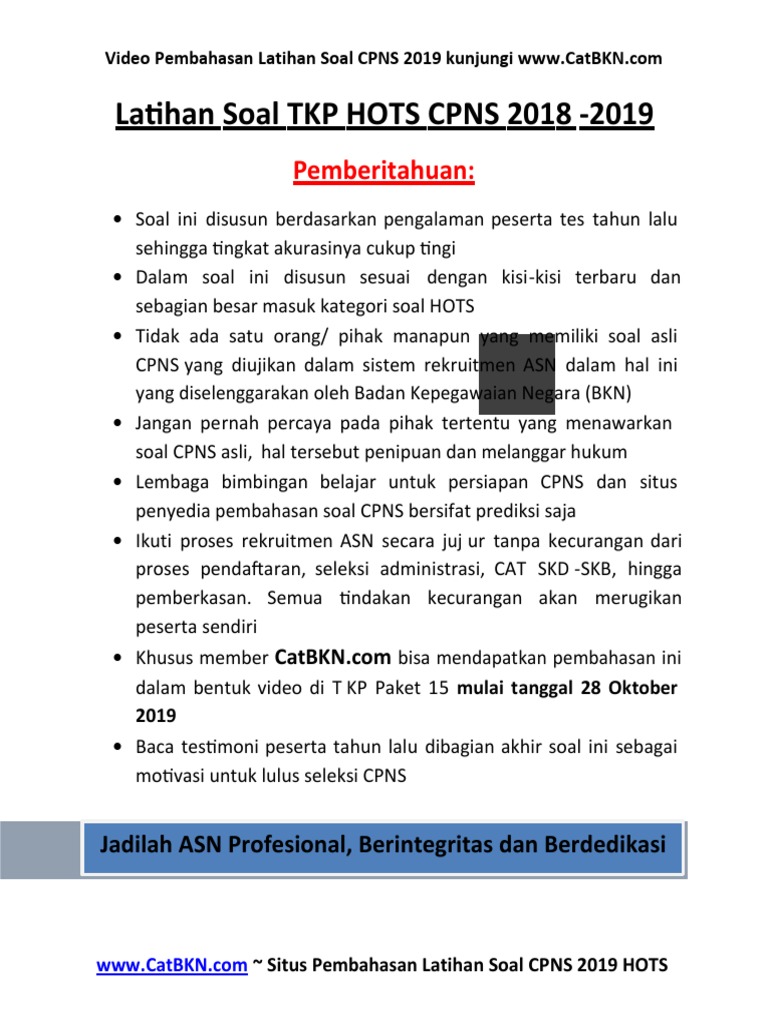 Latihan Soal TKP HOTS CPNS 2019 Paket 15 (Fix-Share) | PDF | Karier & Perkembangan