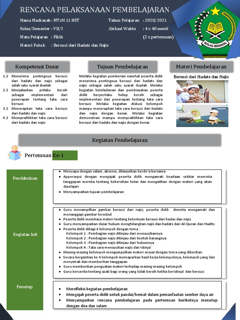RPP 2 - MTs - VII - Fikih - Bersuci Dari Hadats Dan Najis | PDF