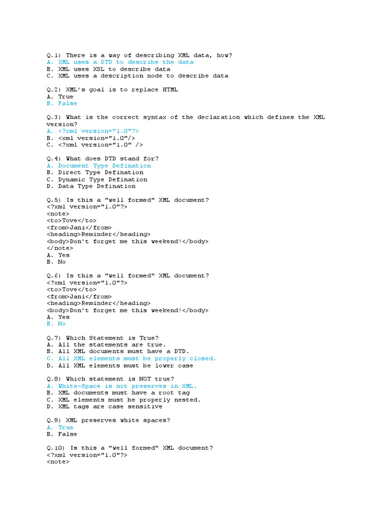 XML Multiple Choice Questions and Answers | PDF | Xslt | Xml