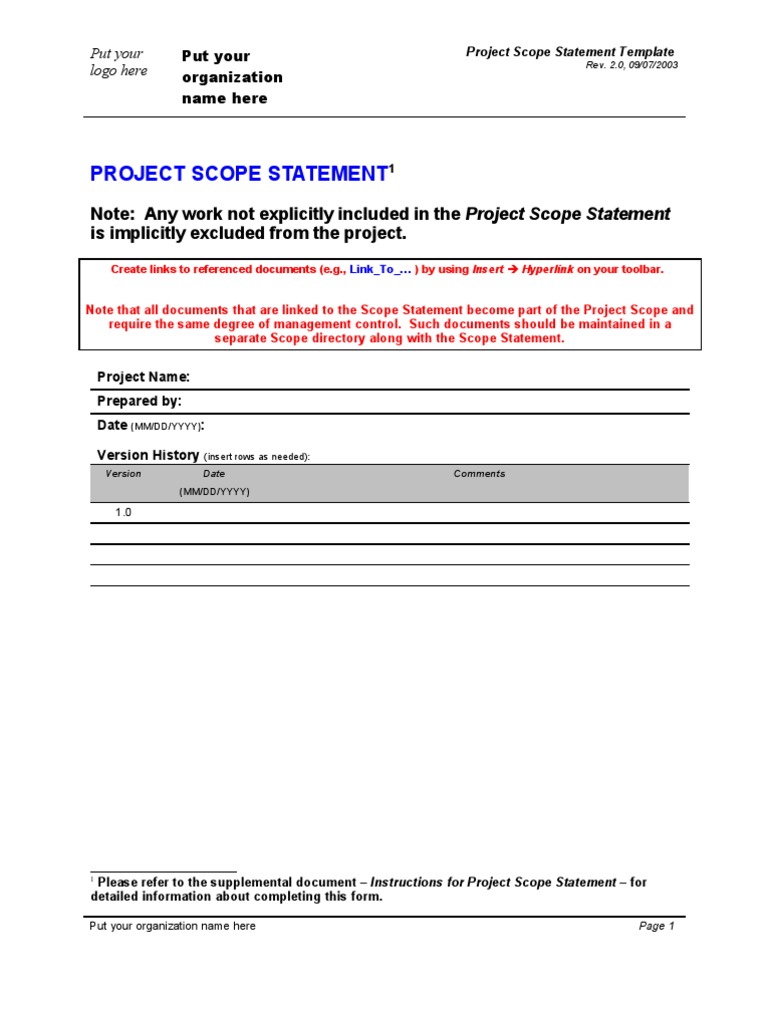 Scope Statement Template | Project Management | Business