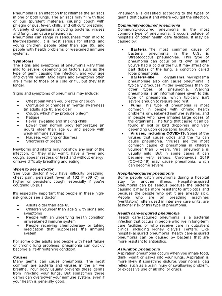 NOTES (Pneumonia & Lobectomy) | PDF | Pneumonia | Respiratory Tract