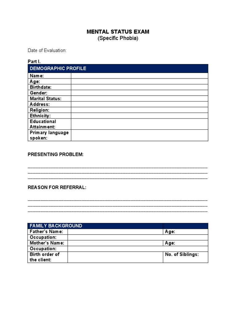 Specific Phobia Mse and Checklist | PDF | Anxiety Disorder | Phobia