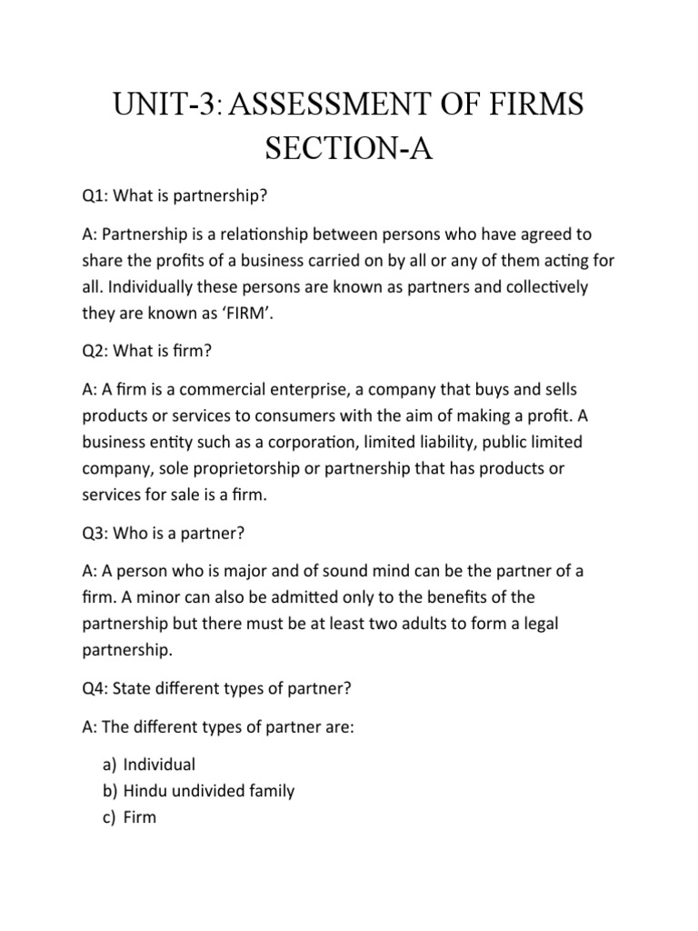 UNIT-3: Assessment of Firms Section-A | PDF | Partnership | Expense