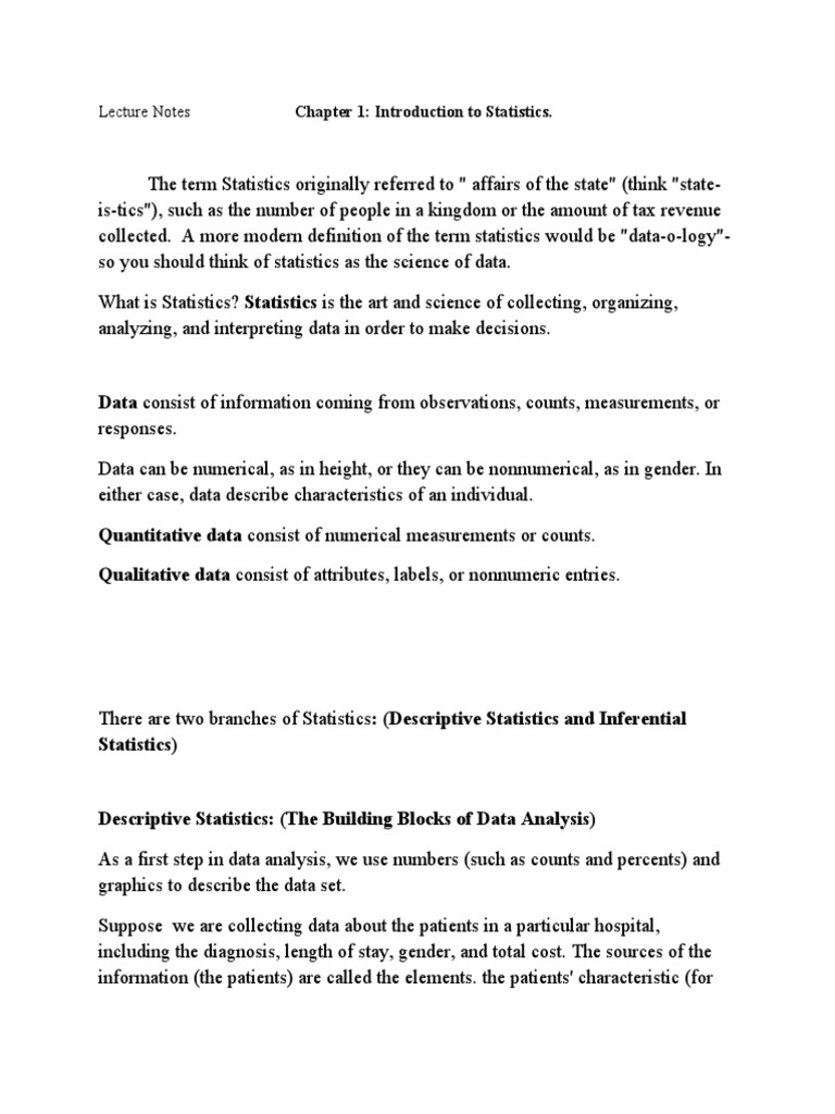 Lecture Notes: Chapter 1: Introduction To Statistics | Download Free ...