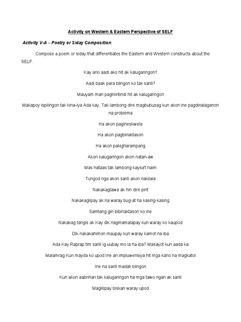 Activity V-A - Poetry or Siday Composition: Activity On Western ...