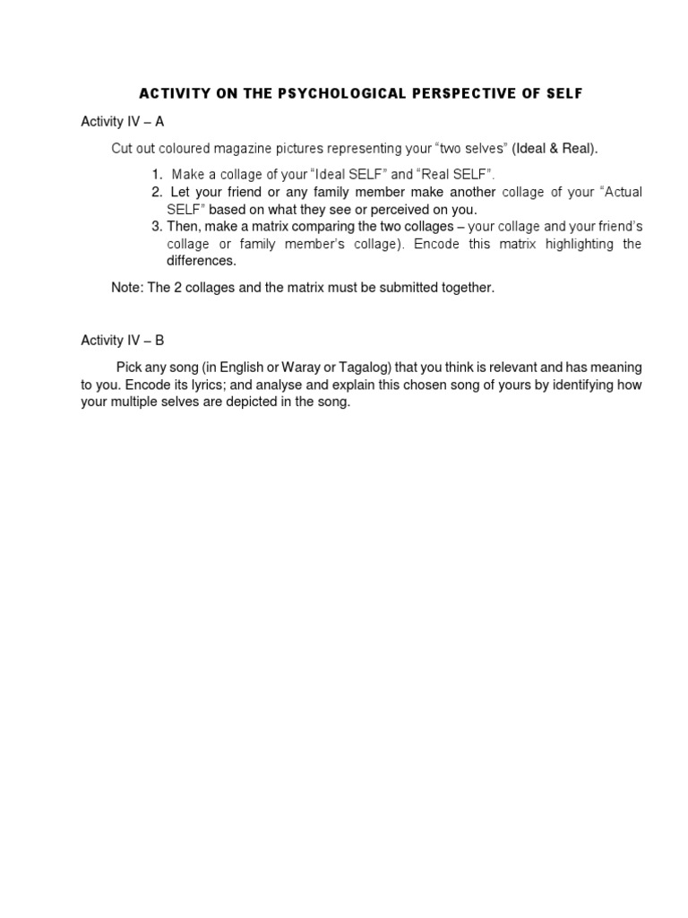 Activity On Psychological Perspective of Self | PDF