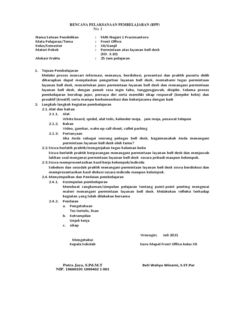 RPP Front Office: Layanan Bell Desk | PDF