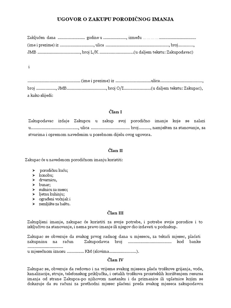 Ugovor o Zakupu Stana 1 | PDF