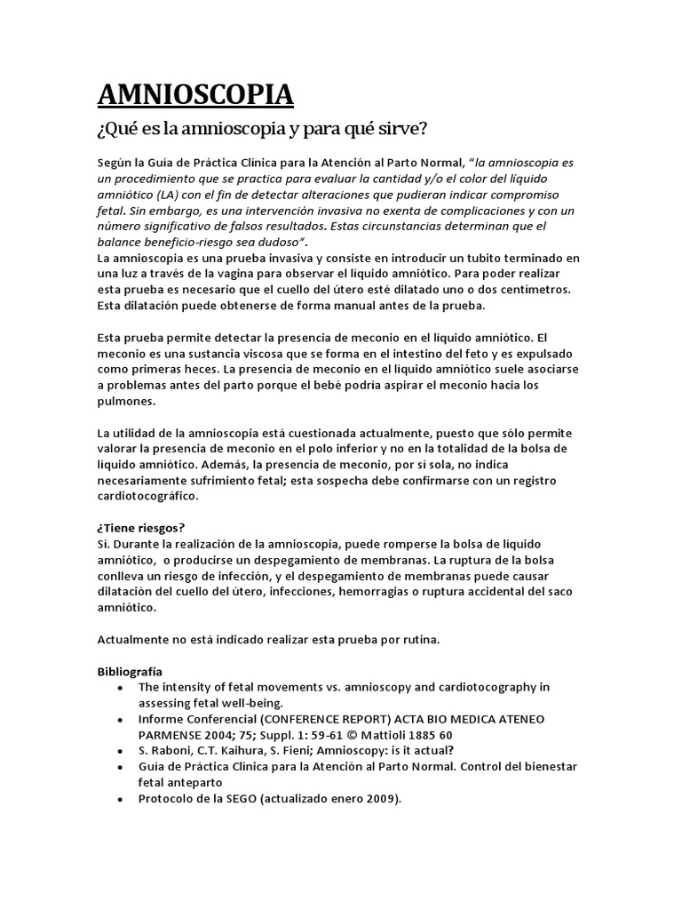 Amnioscopia: Procedimiento y Riesgos | PDF | Ciencia y matemáticas