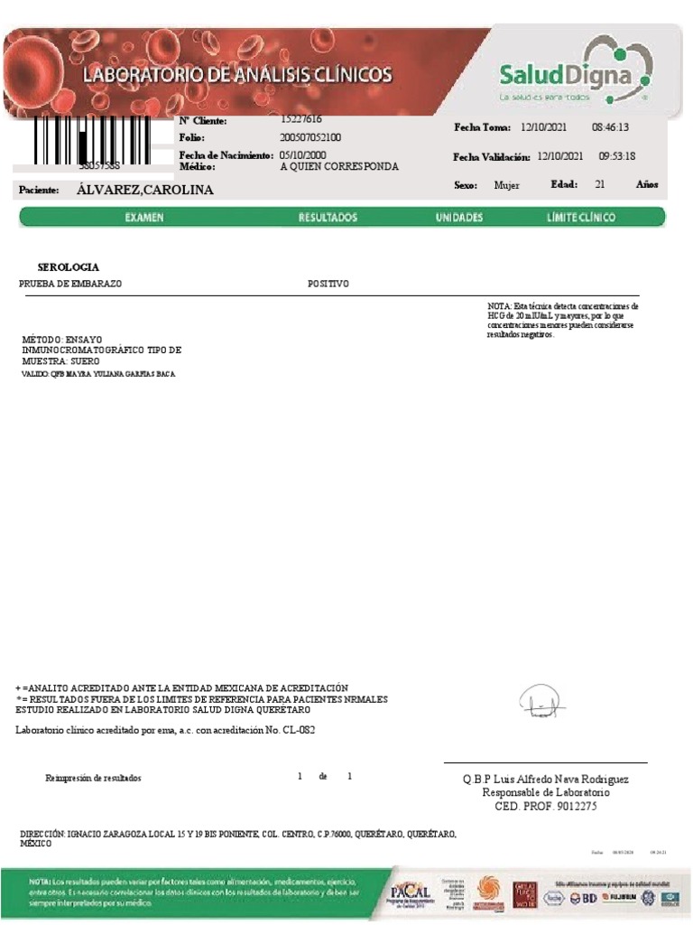 Prueba De Embarazo Positiva Salud Digna Pdf