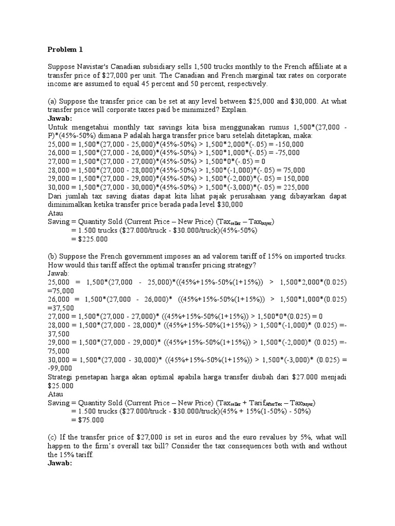 Optimal Transfer Pricing Strategy Minimizes Corporate Tax | PDF ...