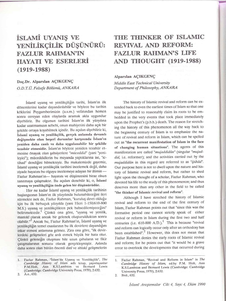 Fazlur Rahman - The Thinker of Islamic Revival and Reform | PDF