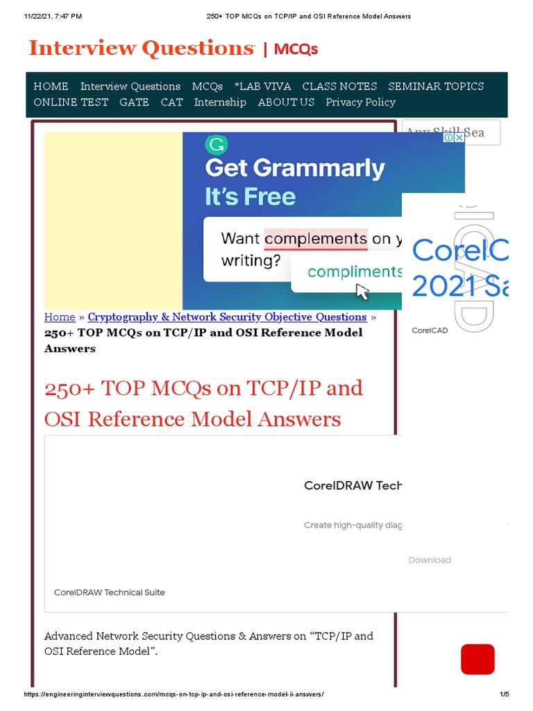 250 Top Mcqs On Tcp Ip And Osi Reference Model Answers6 Pdf Osi