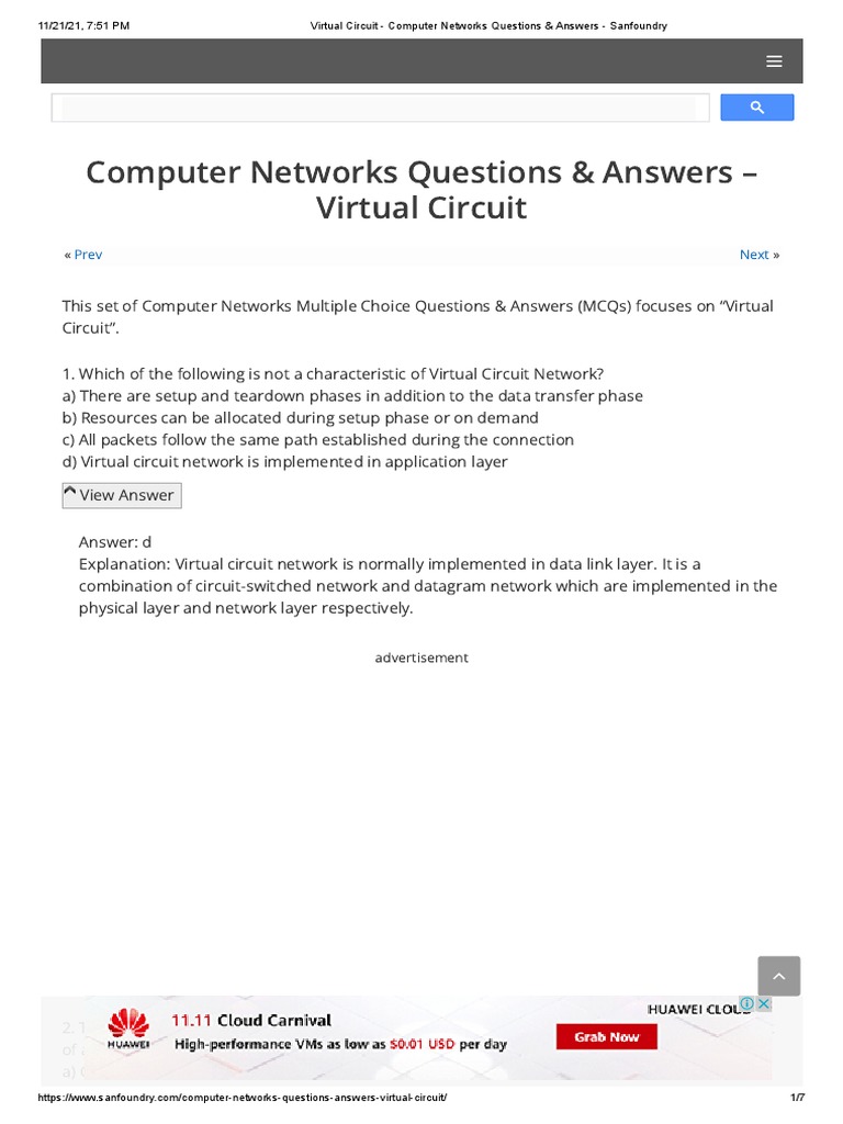 Virtual Circuit - Computer Networks Questions & Answers | PDF | Computer Network | Packet Switching