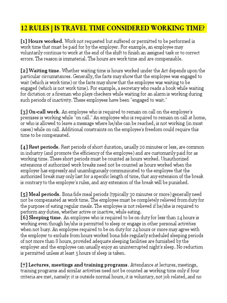12 Rules - Is Travel Time Considered Working Time? | PDF | Employment ...