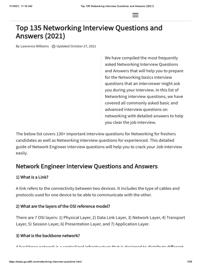 Top 135 Networking Interview Questions and Answers (2021) | PDF ...