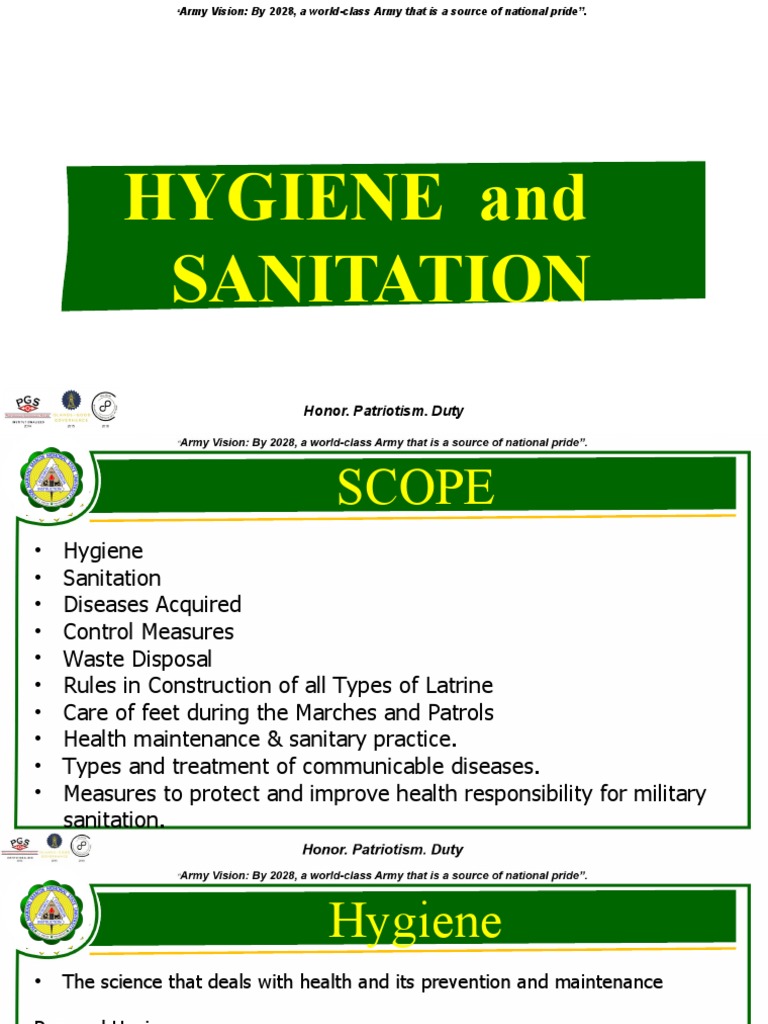 Hygiene and Sanitation: Honor. Patriotism. Duty | PDF | Hygiene ...