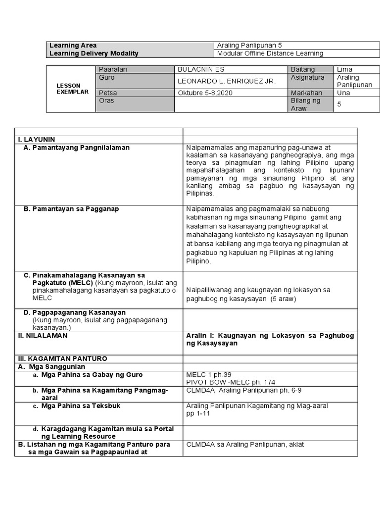 Lesson Exemplar in AP Week 1 Module | PDF