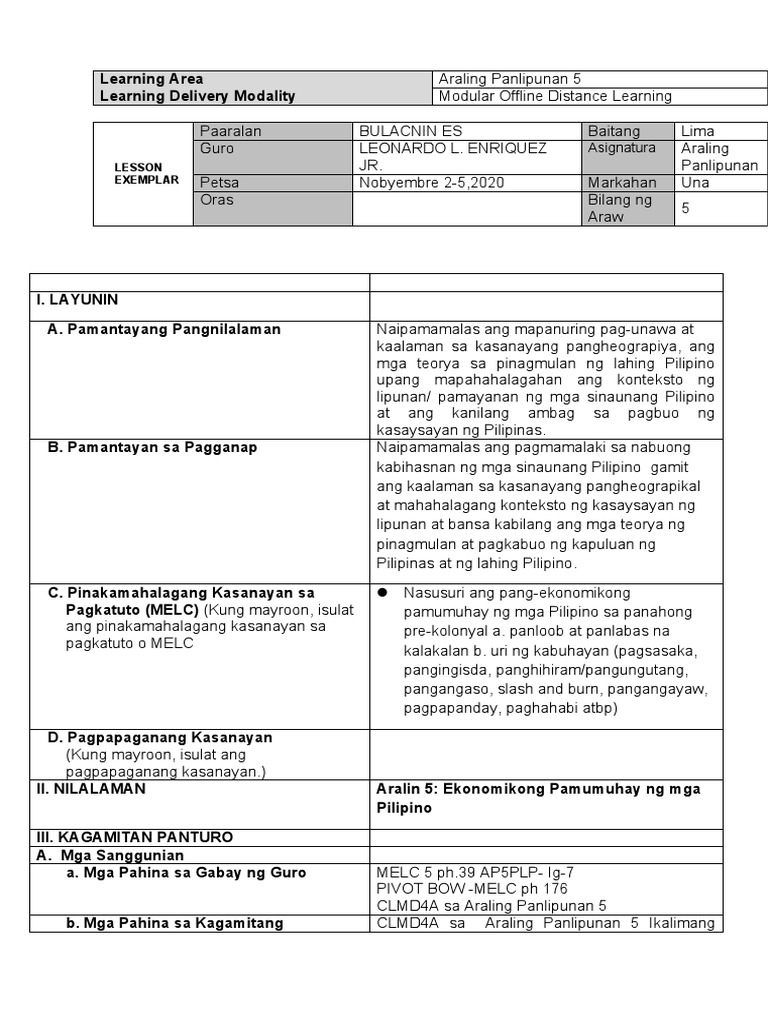 Lesson Exemplar in AP Week 5 Module | PDF