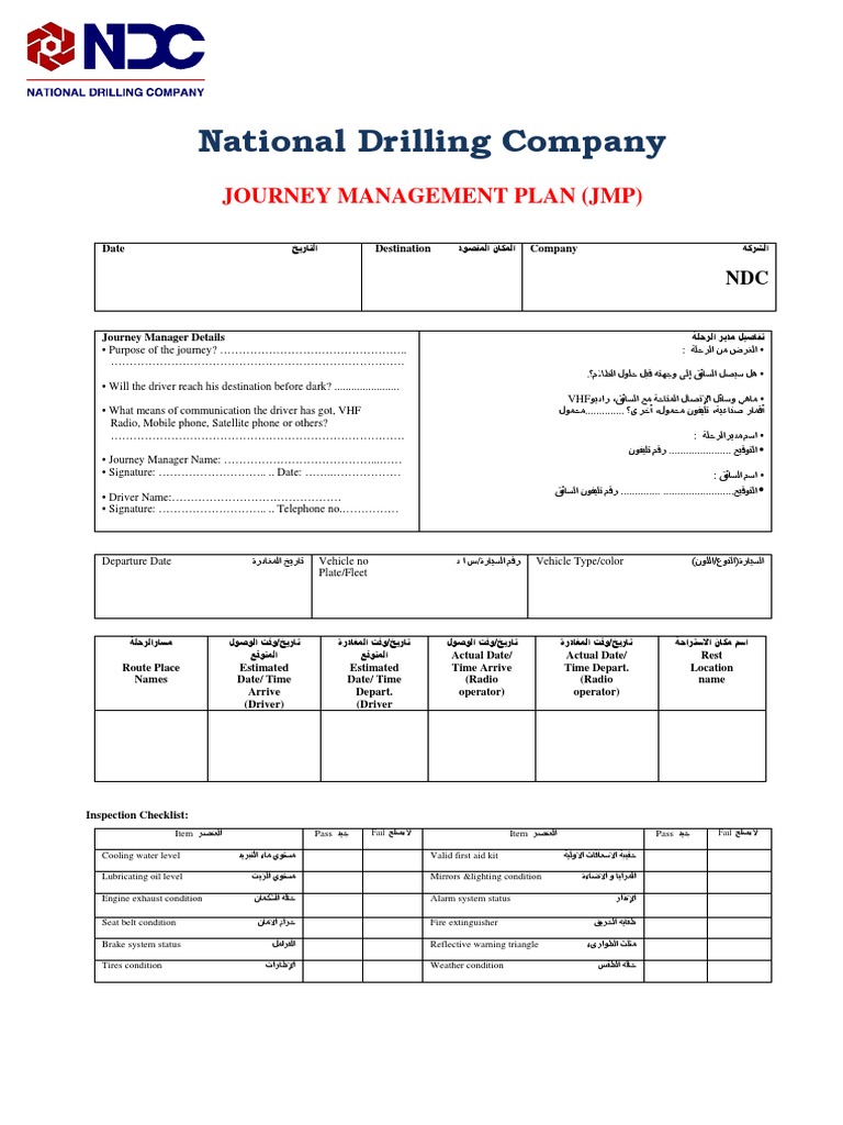 National Drilling Company: Journey Management Plan (JMP) | PDF | Land ...