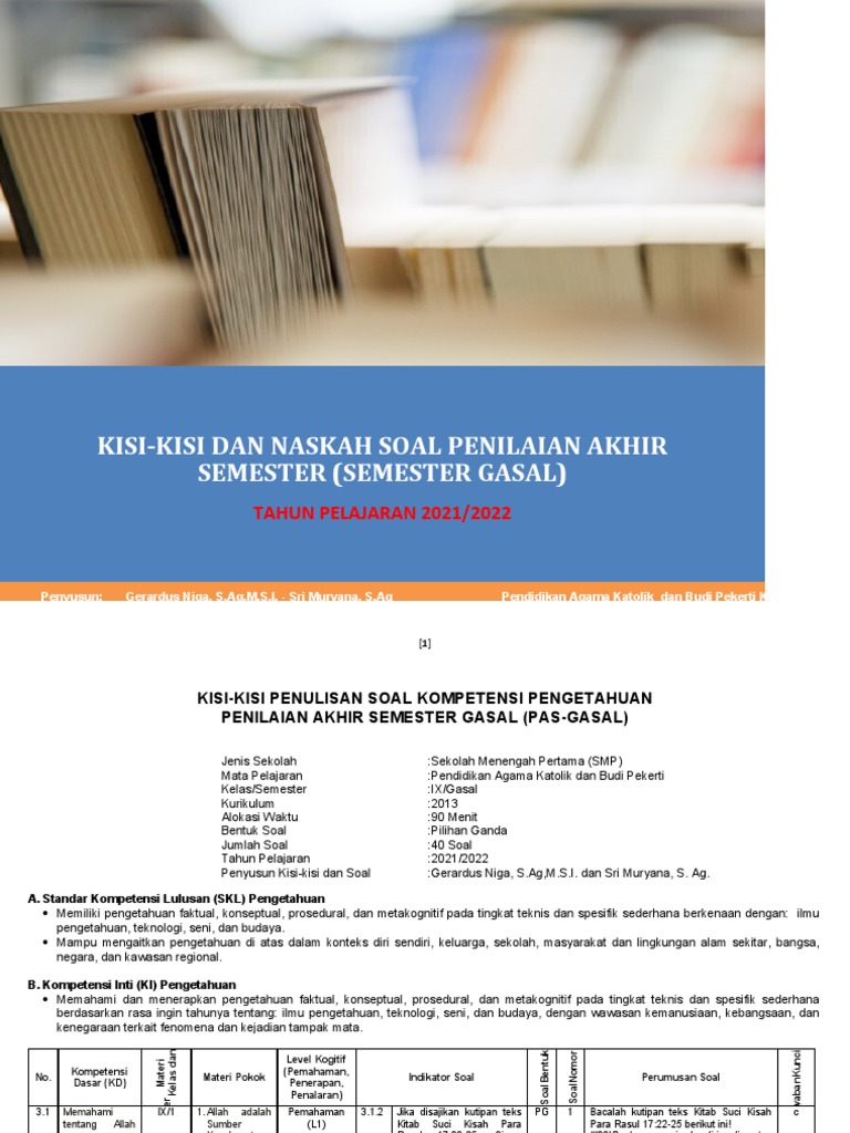 Soal PAS Agama Katolik Kelas IX | PDF