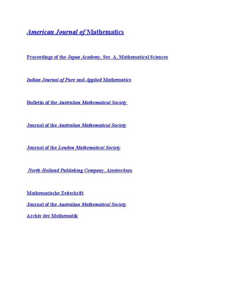 Overview of Mathematical Journals | PDF