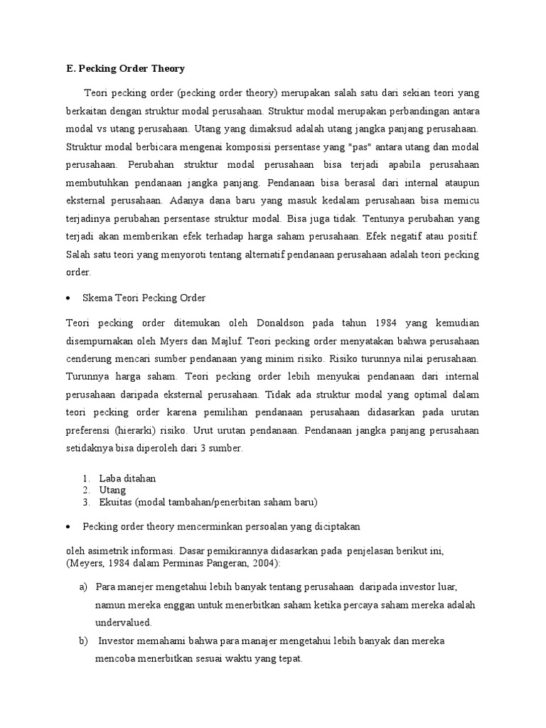 Teori Pecking Order dalam Struktur Modal | PDF | Karier & Perkembangan ...
