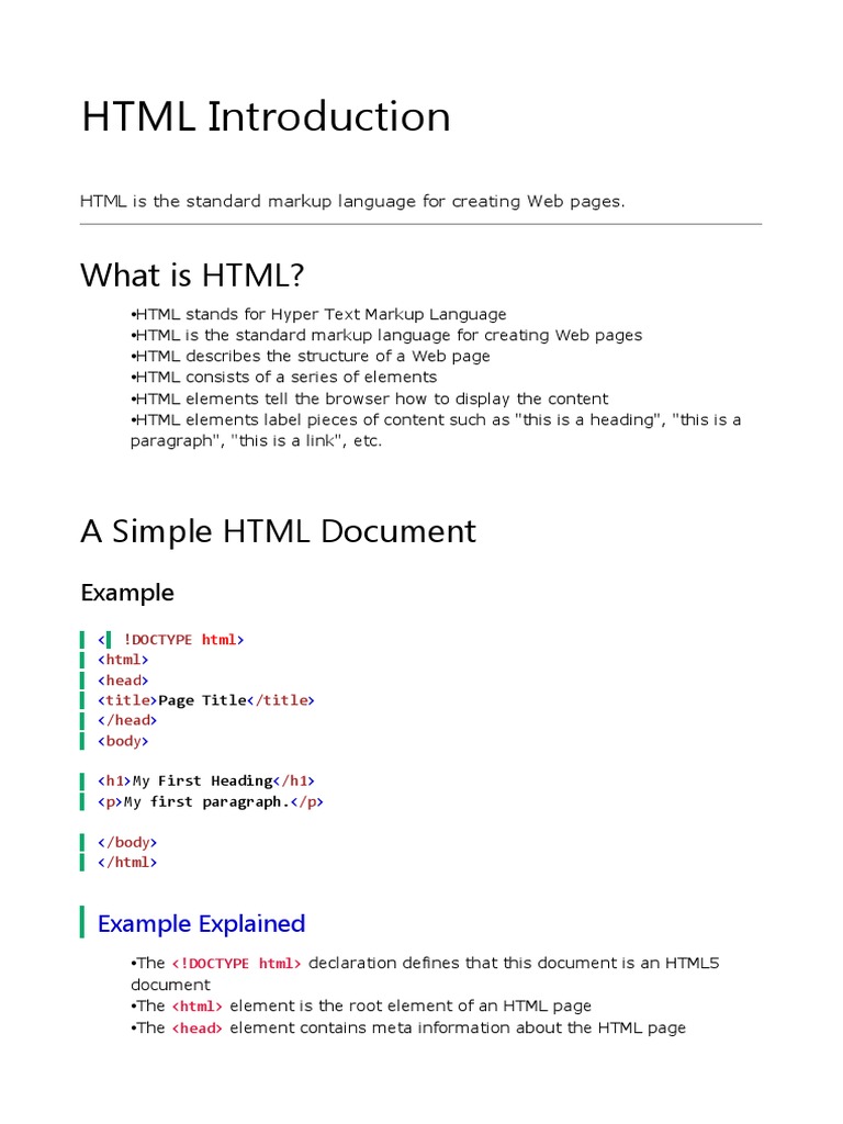 W3school (HTML Notes) | PDF | Html | Html Element